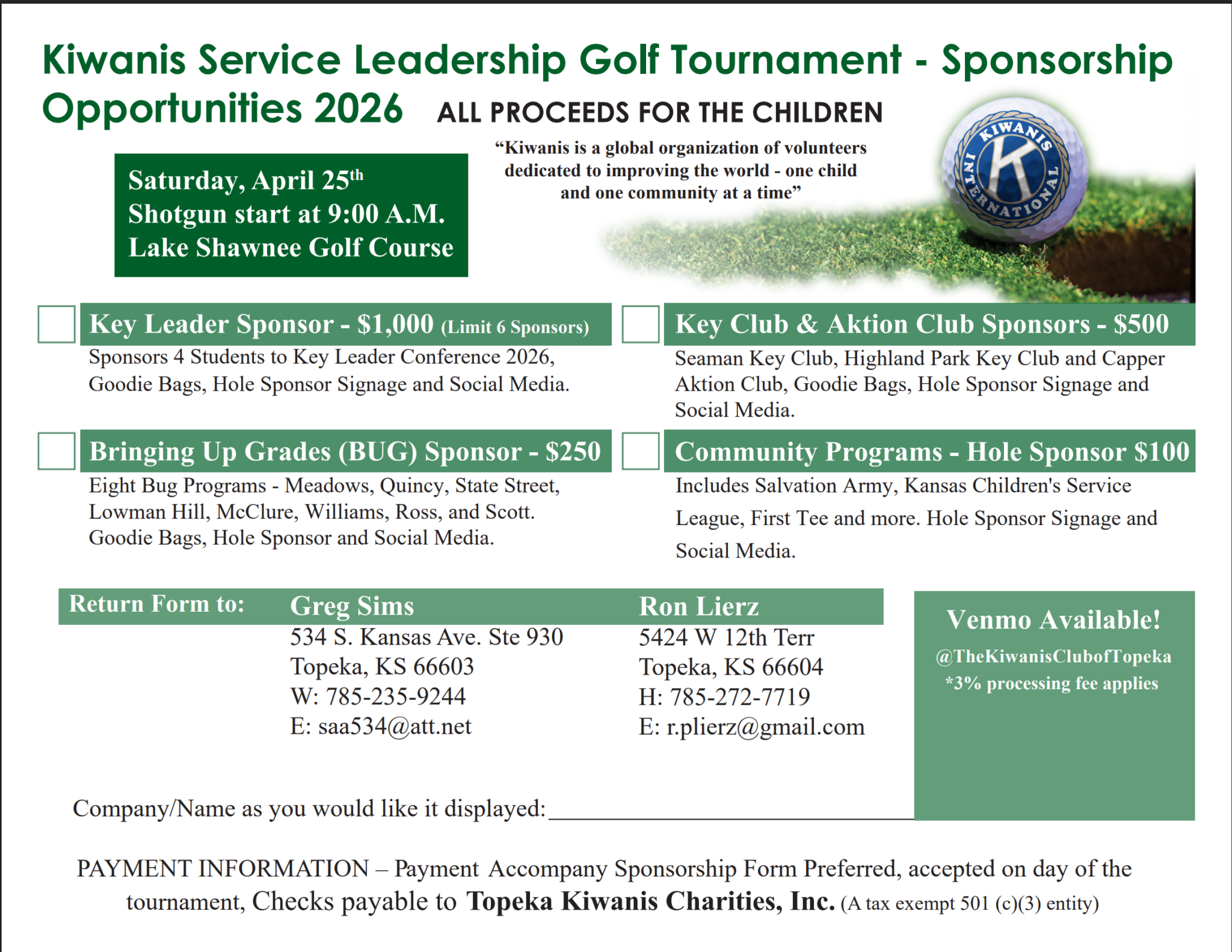 TOPEKA KIWANIS GOLF TOURNAMENT – Kiwanis Club of Topeka