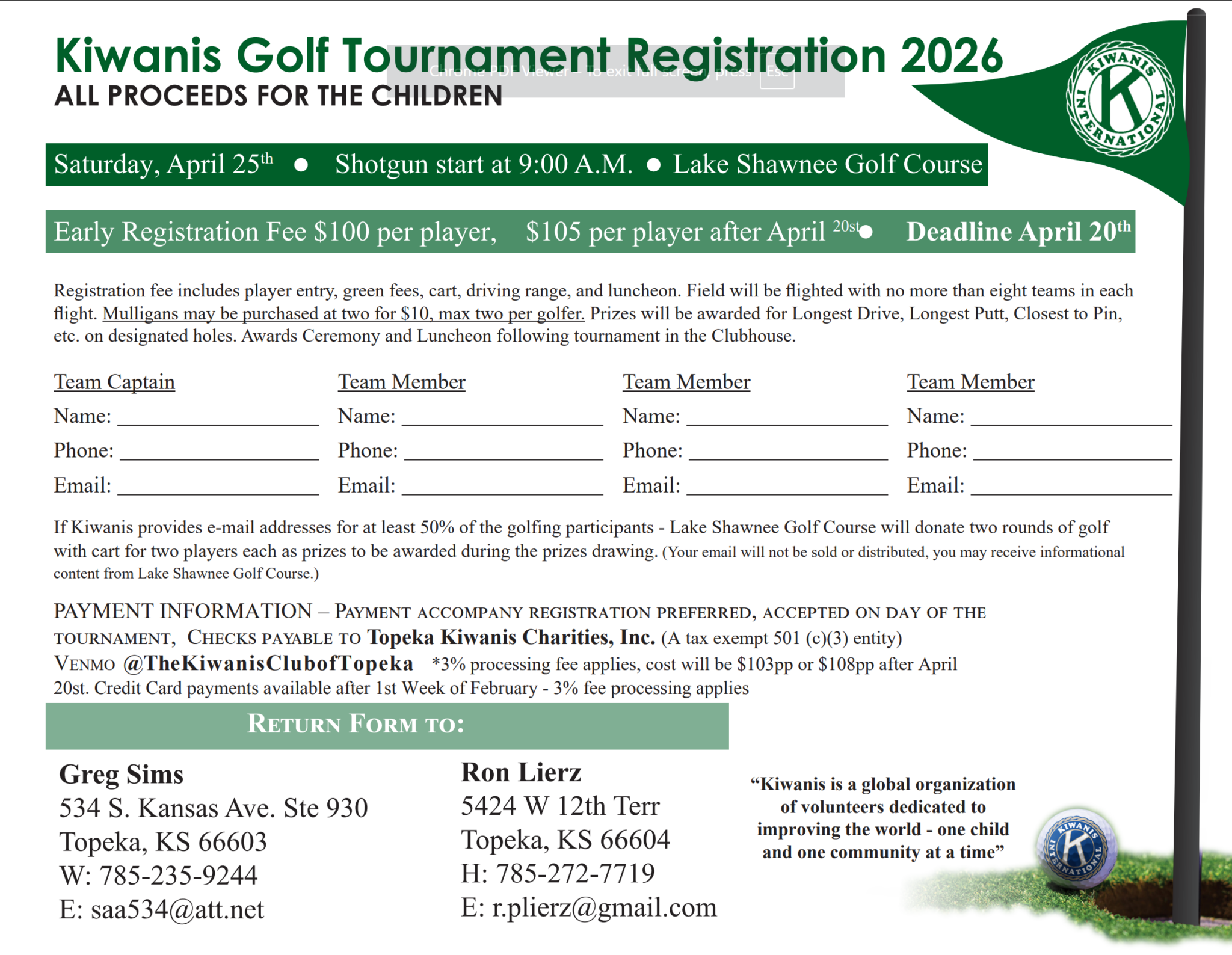TOPEKA KIWANIS GOLF TOURNAMENT – Kiwanis Club of Topeka
